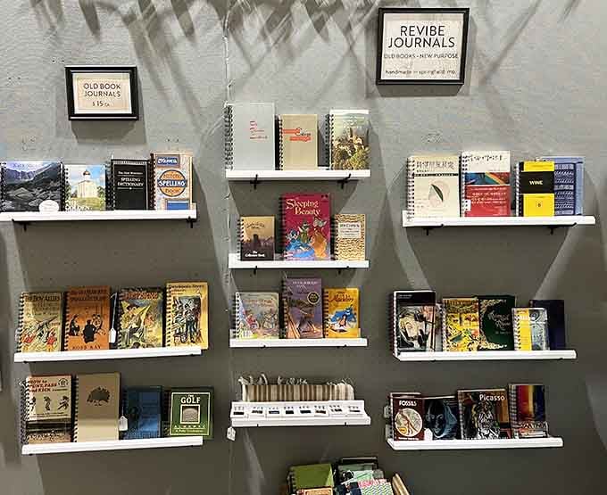 Journals and books displayed like a library designed by someone who actually understands how readers think and browse.