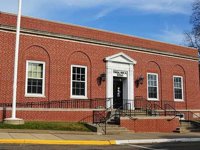 Even the post office gets the historic building treatment here, because apparently everything in town deserves architectural dignity.
