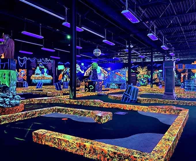 Wide-angle views reveal the sheer scope of this fluorescent fantasy land spread across the space.