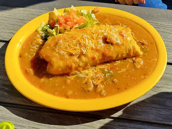This breakfast burrito smothered in green chile could fuel a mountain expedition or a solid nap.