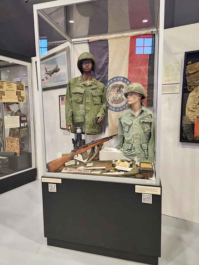 Uniform displays bring human stories to the forefront, reminding us that behind every military artifact was a Missourian serving their country.