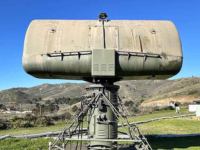 The Low Power Acquisition Radar looks like a giant's hearing aid, but it was scanning skies for threats.