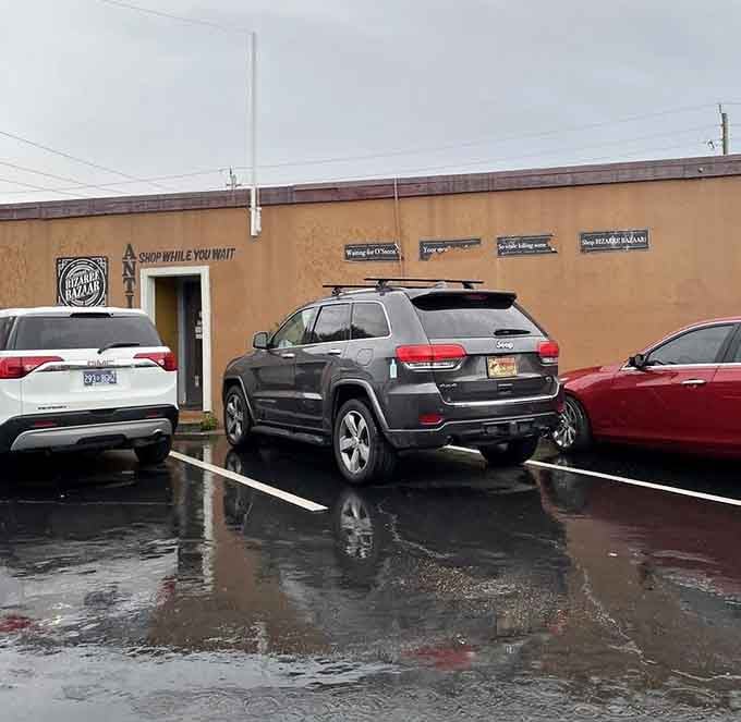 Even rainy parking lots can't dampen the spirits of people heading in for their fried shrimp fix.