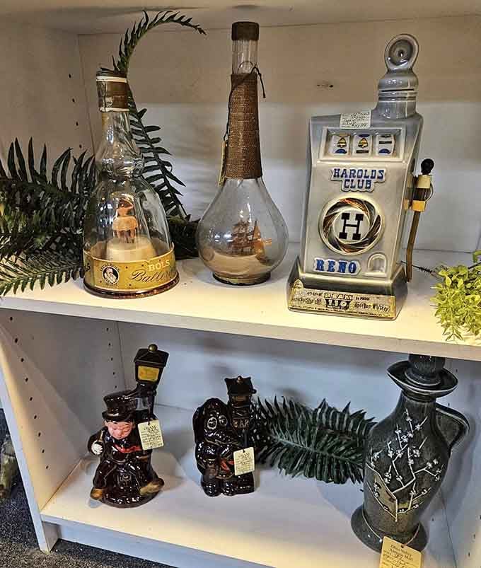 Decorative bottles that survived decades looking better than most of us after a long weekend.