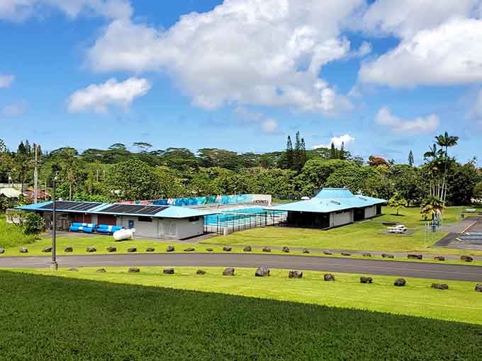 The Pāhoa Aquatic Center offers a refreshing escape when the tropical humidity has you questioning your life choices.