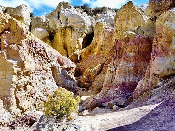 Walking between these colorful spires feels like exploring a canyon designed by an artist with unlimited creative freedom.