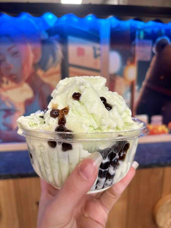 Bubble tea ice cream with boba pearls because apparently regular ice cream wasn't fun enough for some genius.