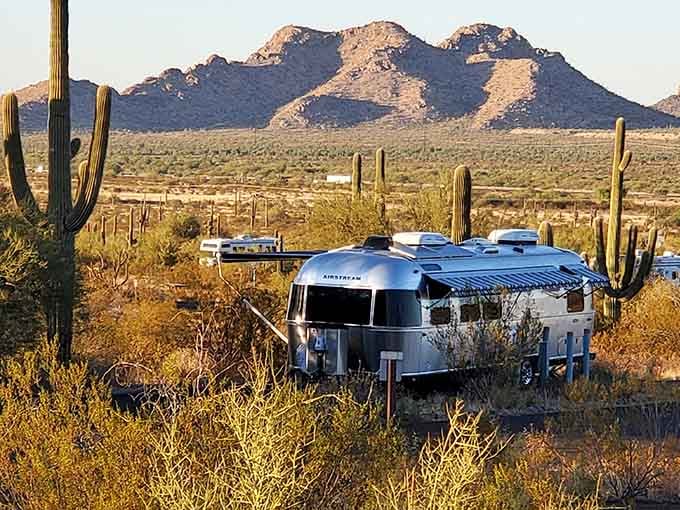 RV camping with a view: because roughing it doesn't mean you can't have electricity and modern conveniences nearby.