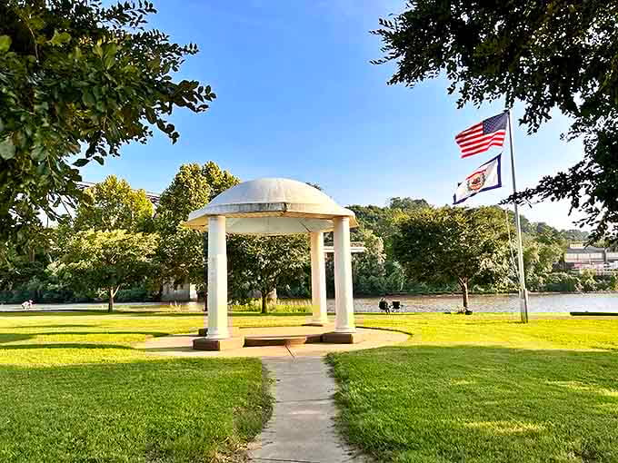A riverside gazebo offers contemplation with a view. This quiet spot by the Ohio River invites you to pause, breathe, and remember what matters.
