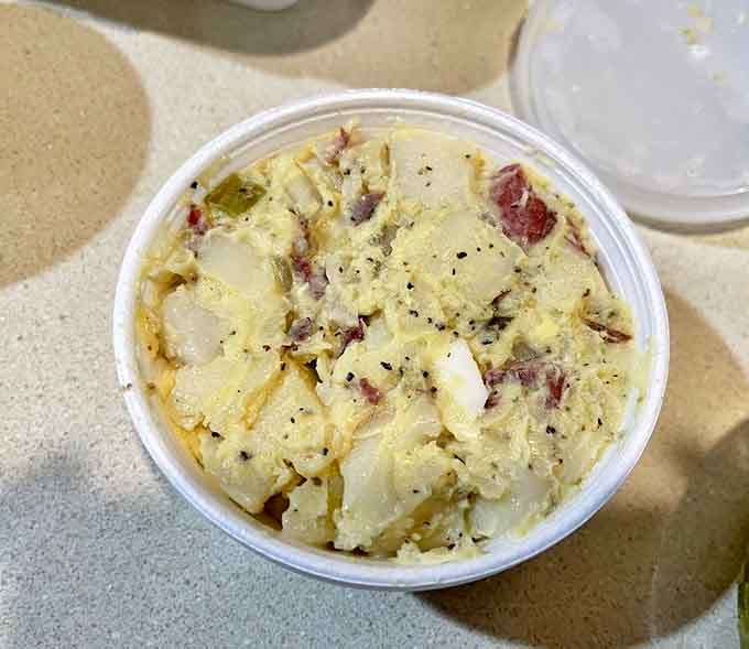 Potato salad that your grandmother would approve of&mdash;creamy, substantial, and flecked with enough personality to stand up to the smokehouse stars.