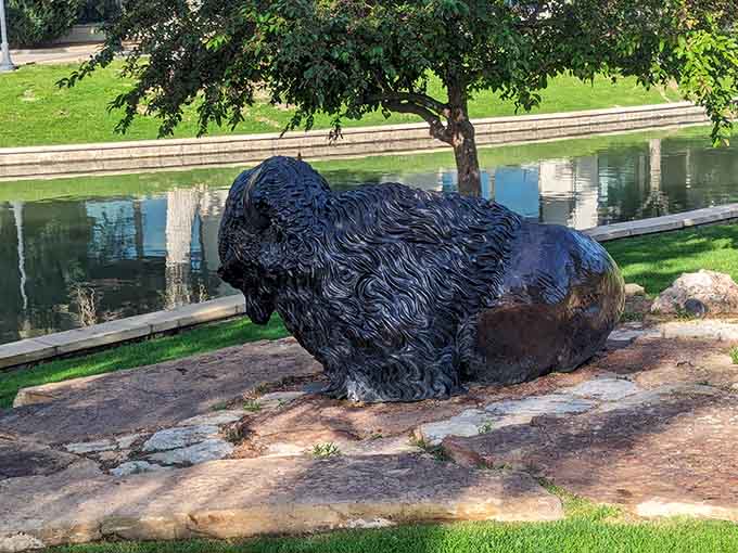This bronze bison sculpture captures the spirit of the West with artistic flair and impressive detail.