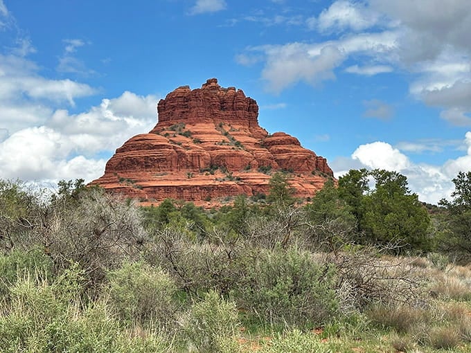 Bell Rock in summer green, proving the desert has more colors than most people give it credit for.