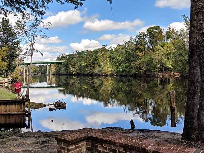 Brick pathways and river views that cost exactly zero dollars to enjoy on a lazy afternoon.