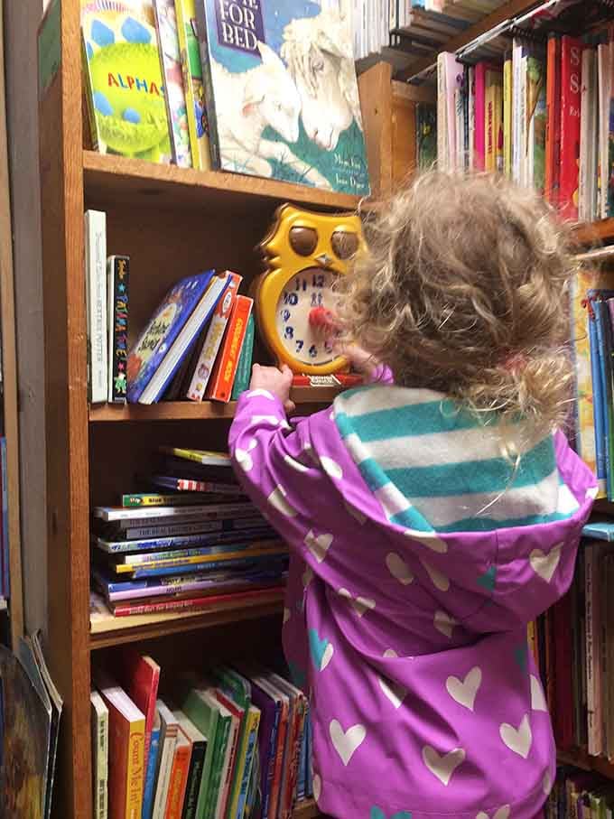 Young readers can browse at their own level, discovering adventures while parents explore nearby adult sections.