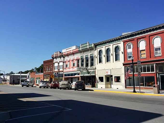 Downtown Rock Port's storefronts tell stories of resilience, each building a testament to small-town determination and pride.