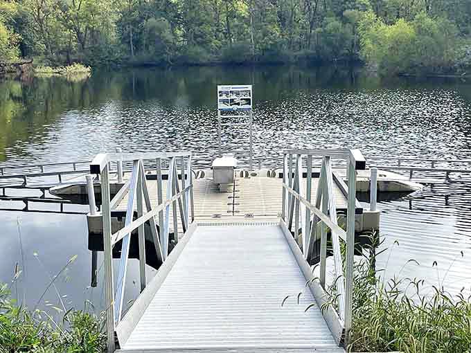 A peaceful dock extends invitation to Rock Springs Conservation Area's serene waters. Nature's therapy session doesn't require an appointment or insurance approval.