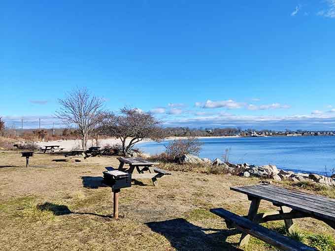 Picnic tables with a view like this make even a basic sandwich taste like a five-star meal.