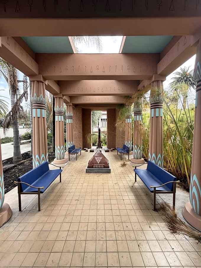 Painted columns and hieroglyphics line this walkway, making your commute to the next gallery infinitely more interesting.