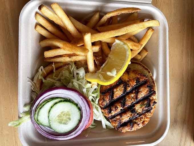 A salmon burger that could convert the most dedicated beef enthusiast. Grilled to perfection with just enough char to remind you of summer cookouts.
