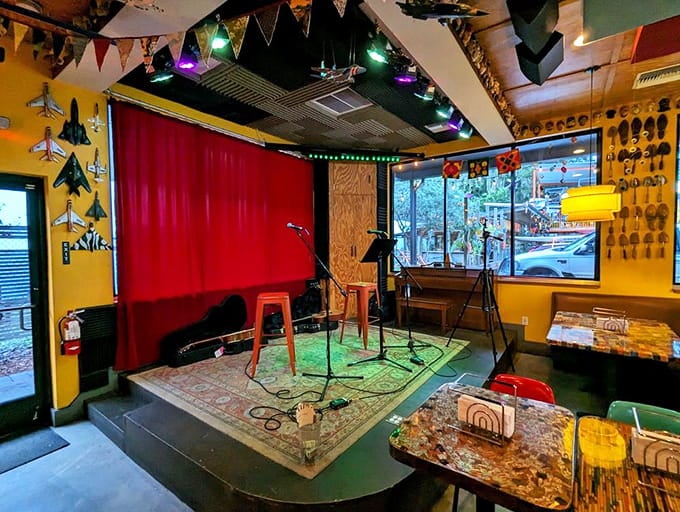 The stage is set for live music, transforming your pizza dinner into an unforgettable evening of entertainment and flavor.