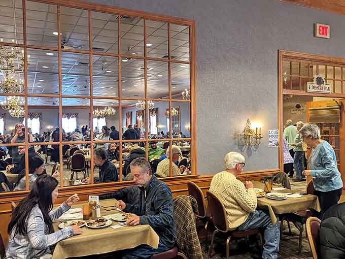 Happy diners gathered around tables, united in their mission to sample everything at least once, maybe twice.