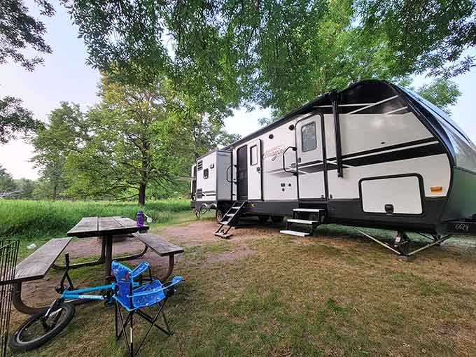 Modern camping comfort meets natural beauty, because roughing it doesn't mean you can't have a decent night's sleep.