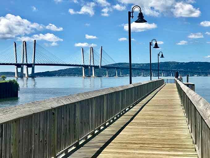 The riverside boardwalk stretches along the Hudson, perfect for contemplative strolls without encountering any headless horsemen.