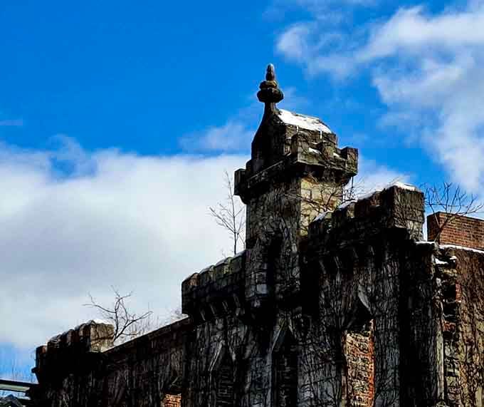 That ornamental finial still stands proud, a decorative flourish that outlasted the building it was meant to beautify.