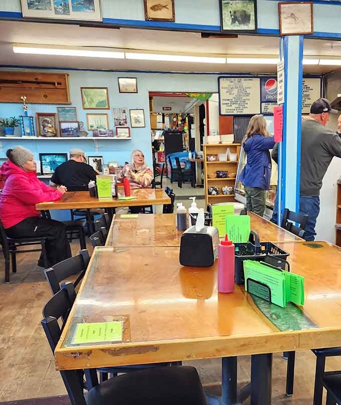 Locals chatting at wooden tables while orders get called, the soundtrack of a place where everybody eventually becomes a regular.