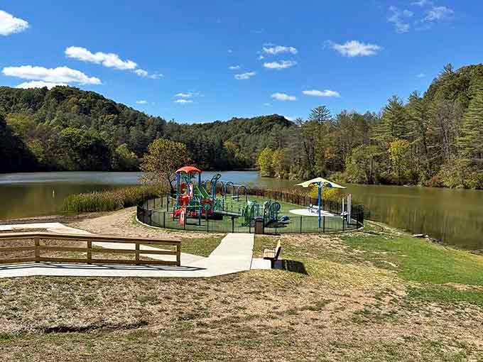 Even the playground gets a waterfront view here, because apparently Ohio kids deserve better scenery than most adults get.