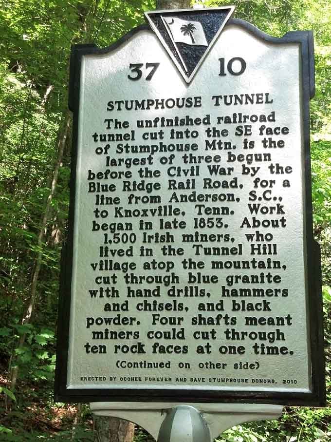 The official marker stands sentinel, sharing stories of 1,500 workers who carved through solid blue granite.