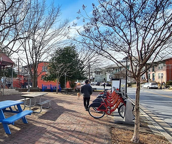 Bike share stations and brick sidewalks make getting around town easier than finding parking at the mall.
