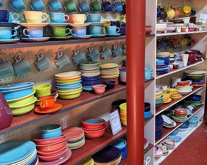 That rainbow of Fiestaware makes you want to throw out your boring white plates and start over with actual personality.