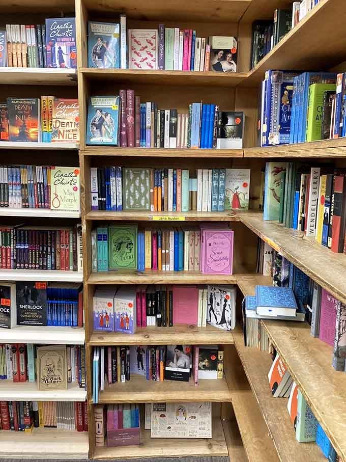 The classics section where Austen and Doyle rub shoulders, probably discussing their enduring relevance over tea.