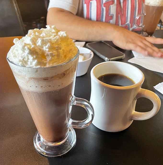 Irish coffee and regular coffee: one for courage, one for consciousness, both essential breakfast companions.