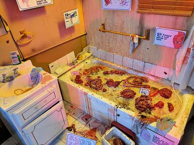 That's either a very unfortunate bathtub situation or someone's idea of decorating on a horror movie budget.