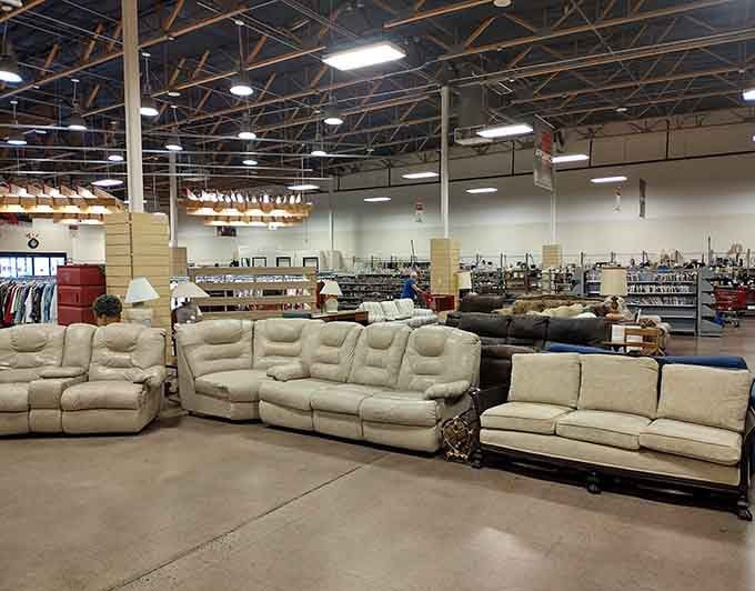 The view that greets every bargain hunter: endless aisles of possibility stretching toward the horizon like a mirage.