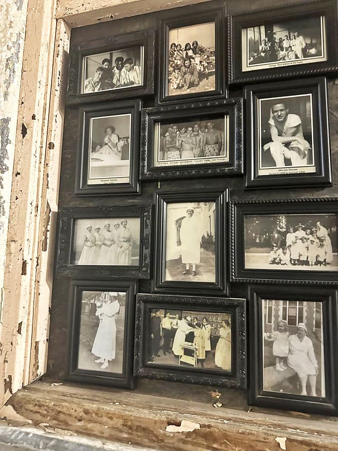 These framed photographs honor the real people who lived, worked, and fought for survival within these walls.