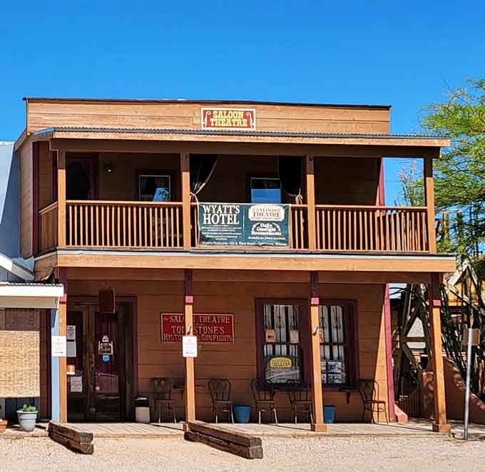 The Saloon Theatre at the Wyatt Earp Hotel still entertains visitors where cowboys once kicked up their boots.