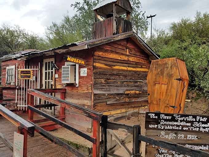 This weathered museum building leans like it's tired from decades of storytelling, but it's still standing proud and defiant.
