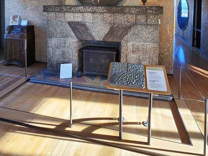 This stunning fireplace anchored the room where desert evenings turned into something magical and memorable for residents.