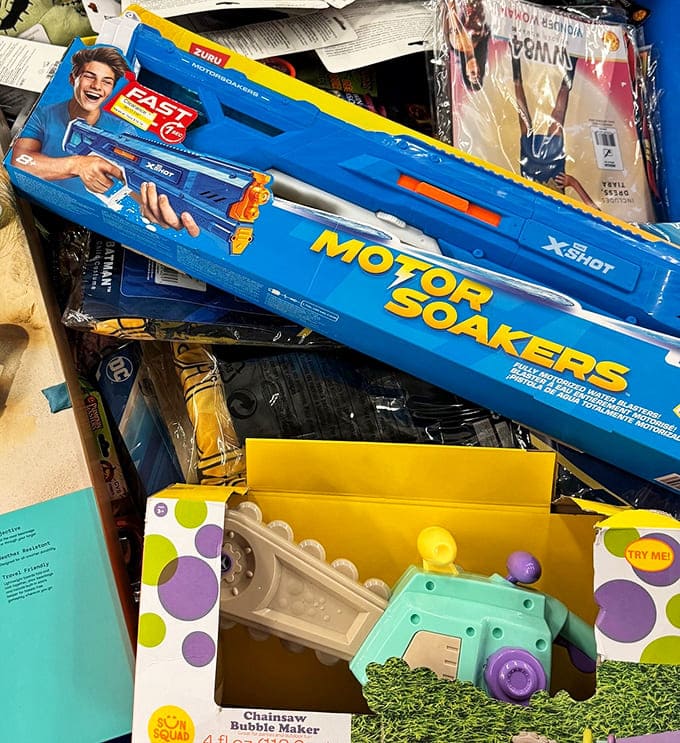 The toy section: where summer soakers and bubble makers transform ordinary backyards into childhood wonderlands.