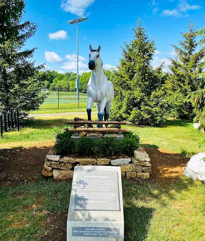 This majestic horse statue stands guard, reminding visitors of the animals who've shaped our history.