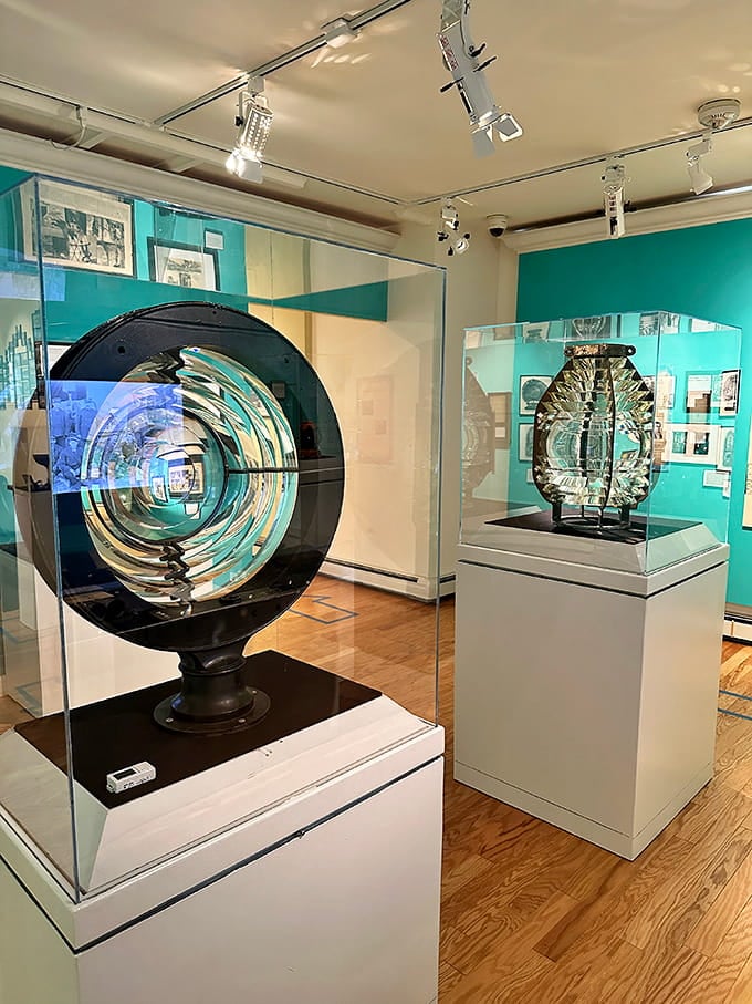 Those glass Fresnel lenses sparkle like giant diamonds, each one a masterpiece of 19th-century engineering brilliance.