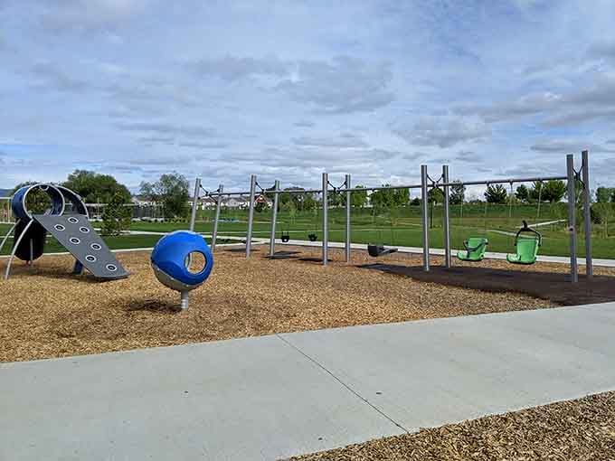 Traditional playground equipment gets a modern upgrade, proving swings never really go out of style anyway.