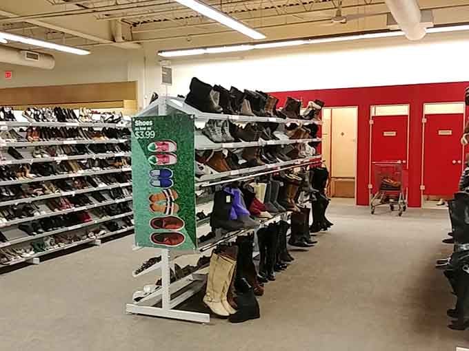 Rows of footwear organized by size and style, proving shoes really do have a second act in life.