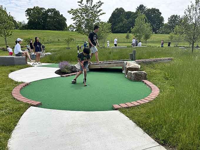 Rolling hills and mini golf holes stretching across the landscape like a pint-sized Augusta National course.