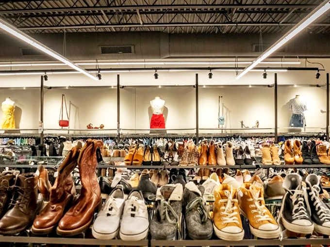 A shoe display that would make Imelda Marcos weep with joy, featuring every style imaginable at reasonable prices.