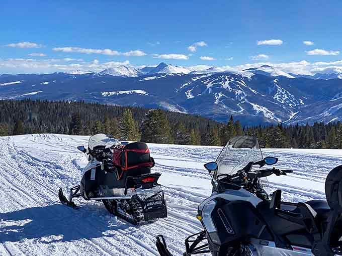 Snowmobiles offer the perfect solution for those who want mountain views without all that pesky physical exertion involved.