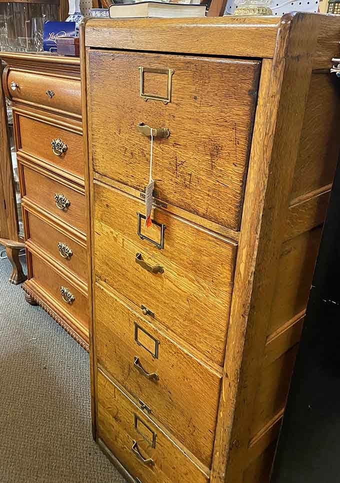 Oak filing cabinets built when furniture was made to outlast your great-grandchildren, not just the warranty period.